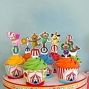 48 Pieces Circus Animal Cupcake Topper for Carnival Themed Baby Shower Kids Birthday Party Favor Supplies Lion Bear Elephant Cake Decorations