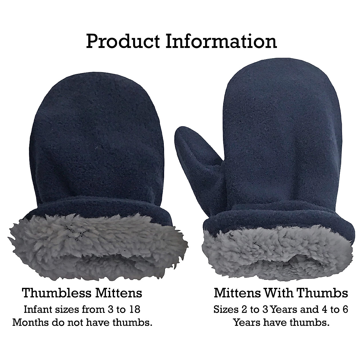 N'Ice Caps Baby Toddler Mittens Kids 2 Pairs Fleece Gloves Winter Warm Sherpa Lined Pack (Black/Navy Pack - Infant No Thumbs, 6-18 Months)
