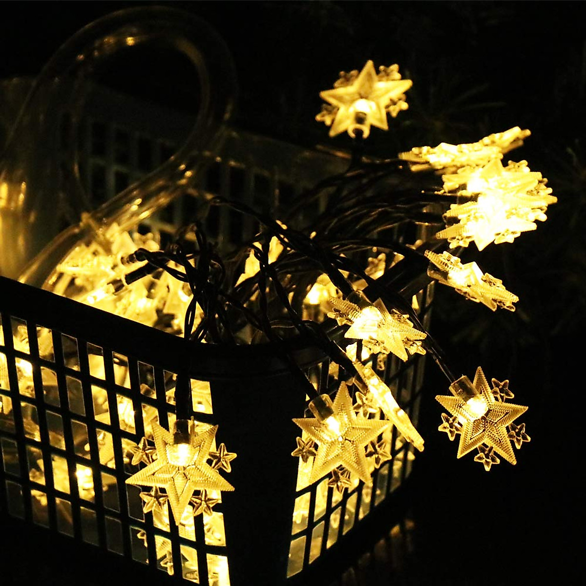 Stars Solar LED Lights Outdoor Decor, 8 Modes 23FT BeHiller 50LED Holiday String Lights, Solar Operated Garden Decor Lights, Solar Twinkle Xmas Lights for Tree, Backyard, Decor (Warm White)