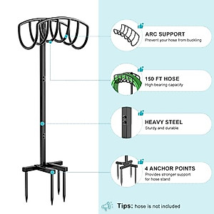 Keten Garden Hose Holder, Detachable Metal Water Hose Holder Stand, Heavy Duty Freestanding Garden Hose Reel Rack and Hose Storage Organizer for Outside Yard