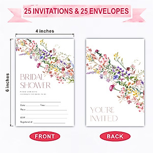 DYIRBIIY Floral Bridal Shower Invitations, 25 Spring Wild Flower Fill In Style Invitations With Envelopes For New Couples, Mr And Mrs, Newlyweds Invites, Party Favor & Decorations