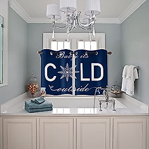 LBDEKOR Kitchen Curtain 39 Inch Length, Christmas Grommet Curtain for Kitchen Winow Curtains Drapes for Living Room Bedroom Bathroom Window Treatment 2 Panels Set Cold Winter Snowflakes Blue Backdrop