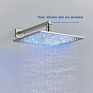Zovajonia Brushed Nickel LED 12 Inch Shower Head Color Changing Brass Showerhead Square Rainfall Top Sprayer