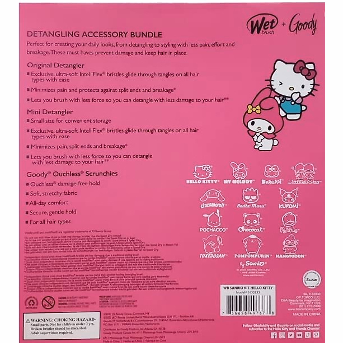 Wet Brush + Goody Detangling Accessory Bundle Hello Kitty And Friends Scrunchies Set Kit (1632833), 1.0 Ounce