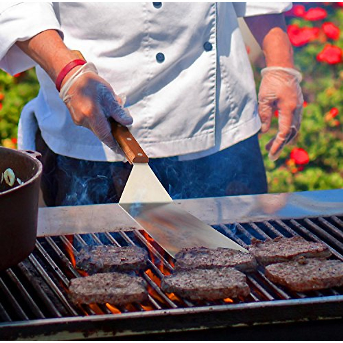 8” Extra-Large Sturdy Stainless Steel Spatula with Strong Wooden Handle – Professional Food Flipper Scraper for Grilling, Cooking, Baking Cakes & Cookies for Your Home Kitchen and Restaurants