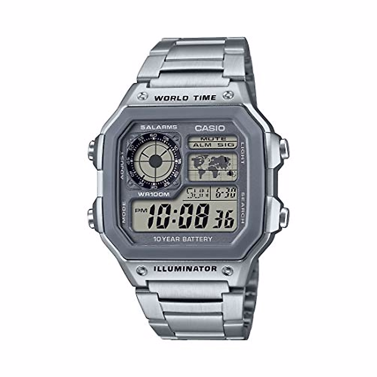 Casio Men's 10 Year Battery Quartz Watch with Stainless Steel Strap, Silver, 24.1 (Model: AE-1200WHD-7AVCF)