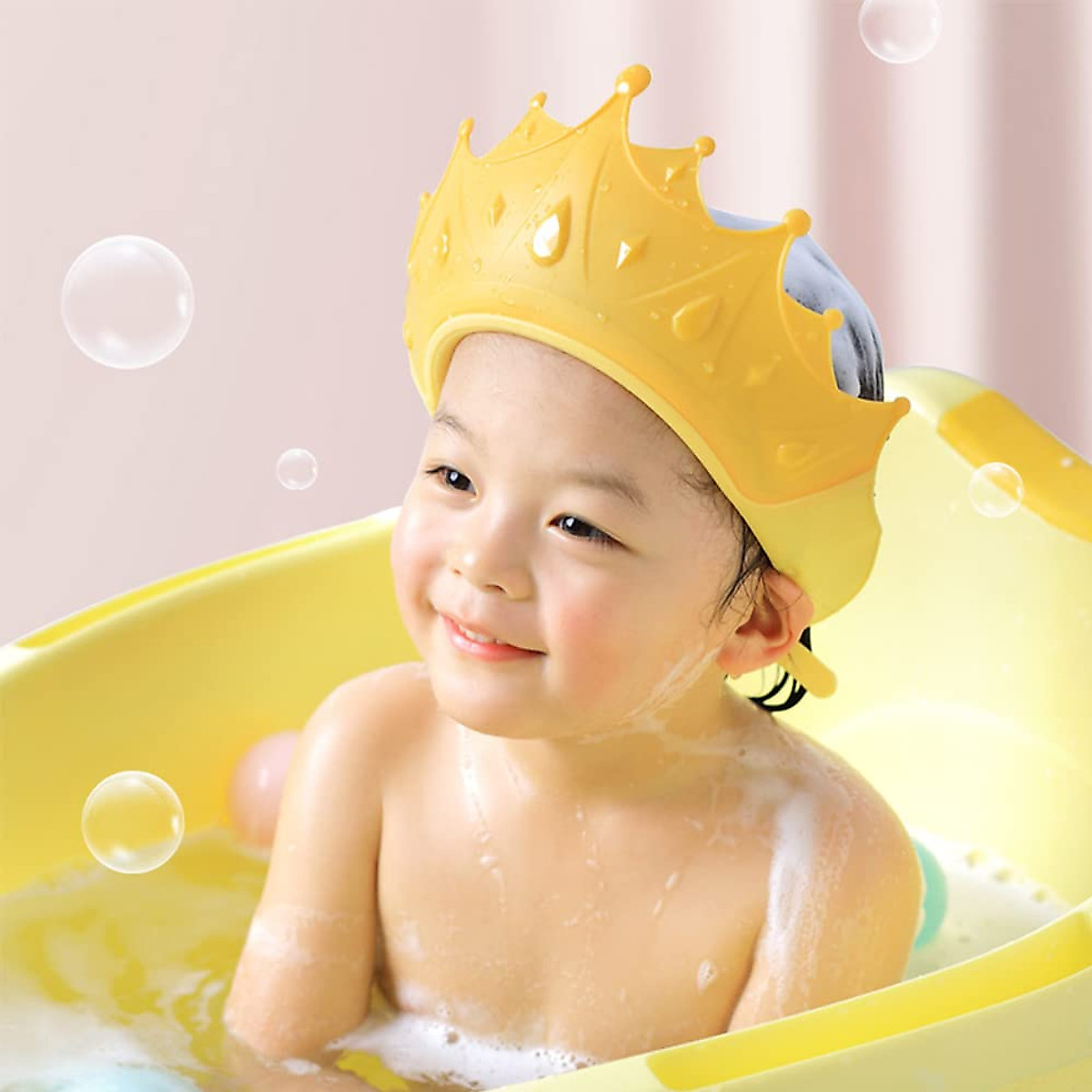 Baby Shower Cap Shield,Adjustable Toddler Waterproof Shampoo Hat for Children, Funny Waterproof Visor & Elastic Ring Hat (3Pcs-（Yellow+Blue+Pink）)