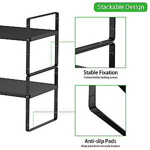 SOFRON Expandable Cabinet Storage Shelf Stackable Organizer Rack for Kitchen Bathroom Pantry Spice Cupboard Countertop Home Office Desk Heavy Duty Nonslip Black Large 1 PACK
