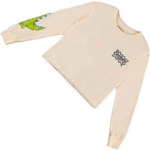 Nickelodeon Ladies 90's Fashion Shirt - Rugrats Angelica and Reptar Long Sleeve with Sleeve Print Tee (Nude, Medium)