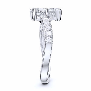 PRSTANI Real 14k White Gold Twisted Snakes Like Simulated Pear-Shaped Diamond Ring For Women (6.5)