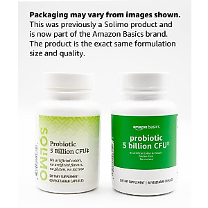 Amazon Basics Probiotic 5 Billion CFU, 8 Probiotic strains with 60 mg Prebiotic Blend, 60 Count Vegetarian Capsules, 2 Month Supply, Supports Healthy Digestion (Previously Solimo)