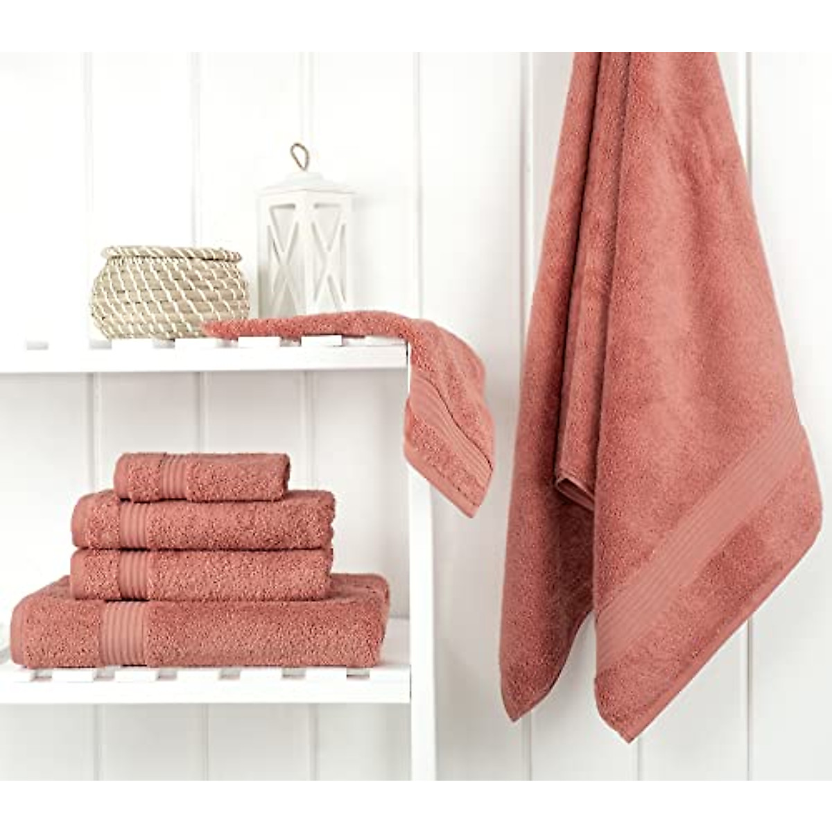 Cotton Paradise 6 Piece Towel Set, 100% Cotton Soft Absorbent Turkish Towels for Bathroom, 2 Bath Towels 2 Hand Towels 2 Washcloths, Coral Towel Set