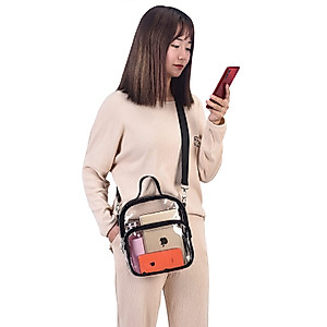 Clear Crossbody Purse Bag Stadium Approved Clear Tote Bag with Strap for Concert Sports Work Gym Games (Black)