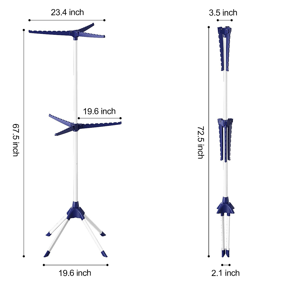 APEXCHASER Clothes Drying Rack, 2-Tier Collapsible Four-Legged Clothing Rack, 6 Arms for Hangers, Portable Garment Rack, Foldable Laundry Drying Rack, Blue