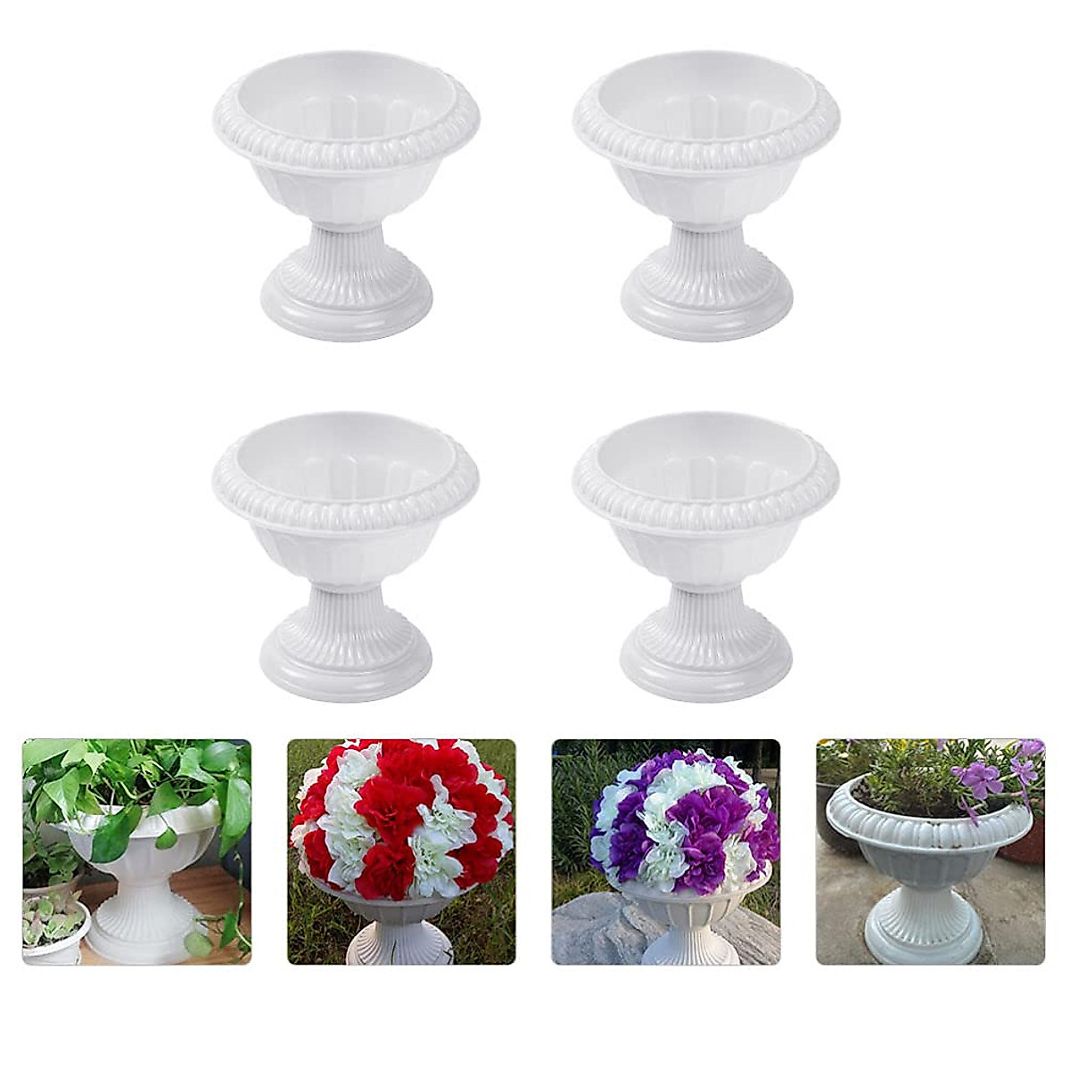 Happyyami 4pcs Urn Planters Classic Traditional Plastic Urn Planters for Indoor and Outdoor Use European Style Bonsai Plant Containers White