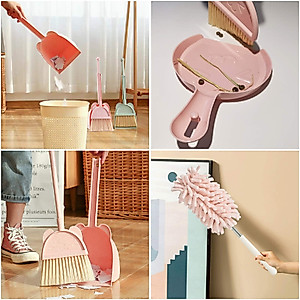 Kalolary 5 Pcs Mini Broom and Dustpan Set, Mini Broom with Dustpan for Home, Little Broom Dustpan Set with Extendable Duster for Cleaning for Office Home Table Desk Key Board