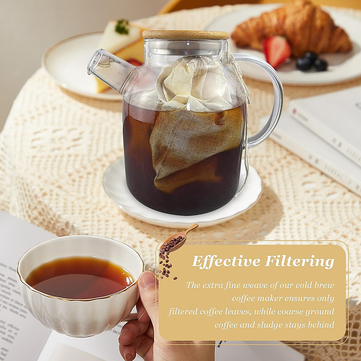 Reusable Cold Coffee Brew Filter Bag Compatible with Toddy Cold Brew System,Coffee Filter Bag Fit for Mason Jars,Pitchers,Carafes,Jugs,2-Pack Cotton Cold Brew Coffee Pouch with Drawstring 12" x 11"