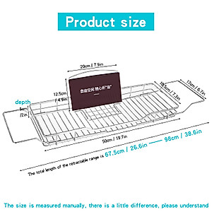 YQh Adjustable Tub Rack, 304 Stainless Steel Bathroom Tray, Multi-Function Tub Organizer with Adjustable Reading Rack, for Tablet or Cell Phone