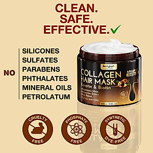 Hair Repair Mask with Collagen, Biotin, Argan Oil - Moisturizing Treatment for Dry, Damaged, Split Hair, Hair Loss, and Heat & Color Protection