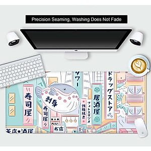 SXCKANG Cute Japanese Street Desk Mat XL, Pink Tokyo Street Mousepad Kawaii, Extra Large Gaming Mouse Pad, XXL Anime Aesthetics Scenery Deskmat, Full Desk Mouse Pad- 35.4 x 15.7 Inch