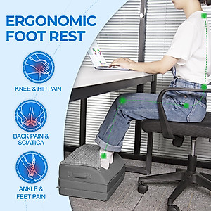 Foot Rest Under Desk for Office Use, Gel Memory Foam Foot Stool with 3 Adjustable Heights and Feet Warm Pocket for Back, Hip, Legs Discomfort Relief, Ergonomic Footrest for Office Chair & Gaming Chair