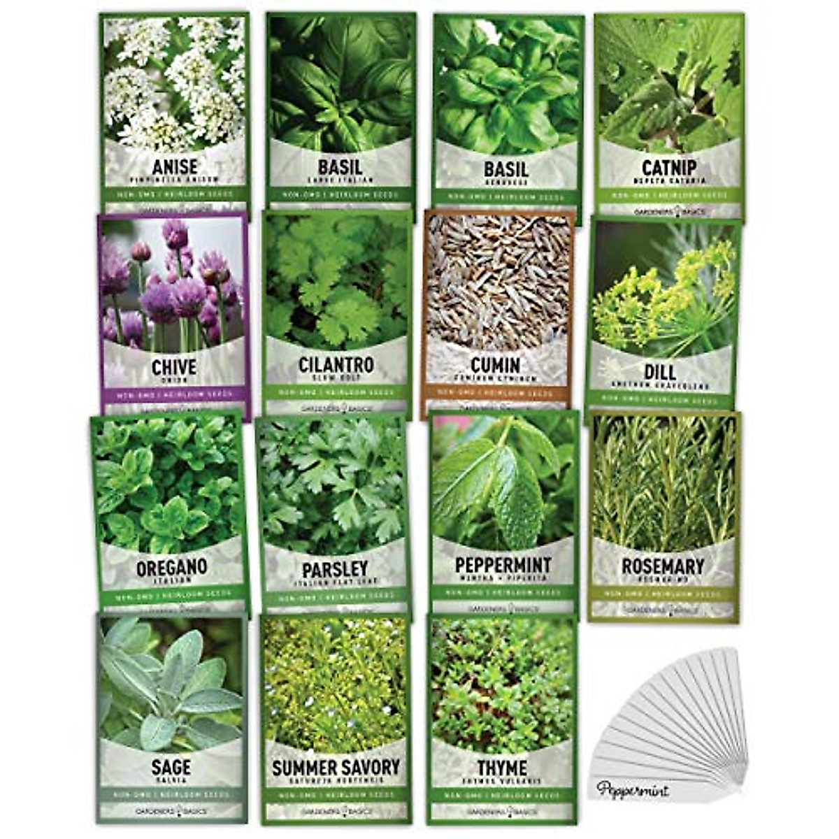 15 Herb Seeds For Planting Varieties Heirloom Non-GMO 5200+ Seeds Indoors, Hydroponics, Outdoors - Basil, Catnip, Chive, Cilantro, Oregano, Parsley, Peppermint, Rosemary and More By Gardeners Basics