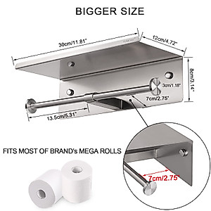 YUMORE Toilet Paper Holder, 304 Stainless Steel Bathroom Double Roll Tissue Holder with Shelf, Wall Mounted Washroom Dual TP Dispenser Storage, Flushable Wipes Dispenser, Brushed Nickel Finish