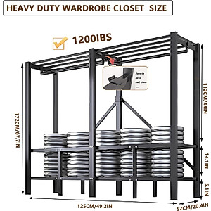 Heavy Duty Clothes Rack with Cover, 1200lbs, Foldable Portable Closets for Hanging Clothes,Clothing Rack Wardrobe Covered Garment Racks Freestanding Coat Storage Organizer System (243cm/95.6in)