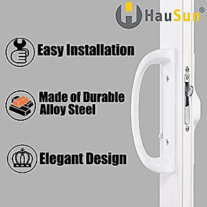 Patio Door Handle Set + Mortise Lock 45° Perfect Replacement for Sliding Glass Door Fits 3-15/16” Screw Hole Spacing, Non-keyed with Latch Locks,White Diecast,Reversible Design(Non-Handed)