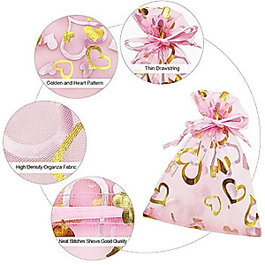 SumDirect 100Pcs 3.5x4.7 inch Sheer Pink Drawstring Heart Organza Favor Gift Bags Wedding Party Christmas Jewelry Pouches