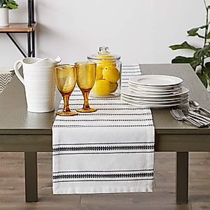 DII Zig Dobby Tabletop Collection, White Cotton Background with Embellished Stripe, Table Runner, 14x72, Black