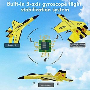 GoolRC FX620 RC Airplane, 2.4GHz Remote Control Airplane, 2 Channel RC Plane, SU-35 RC Glider EPP Aircraft Model with 3-Axis Gyro, Outdoor Flight Toys for Kids and Adults with 2 Battery (Yellow)