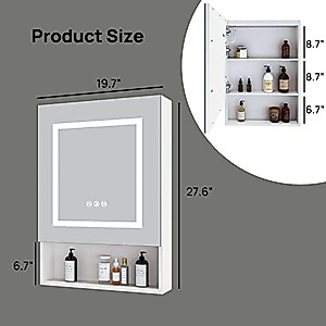 LALAHOO 28" X 20" Medicine Cabinet for Bathroom with Mirror,Lighted Medicine Cabinet with Automatic LED Lights, Wall Mounted Bathroom Cabinet with Storage,Dimmable Light,Anti-Fog