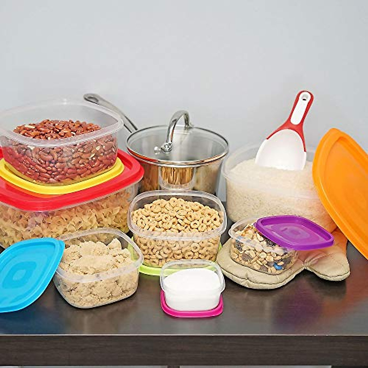 Rectangle Food Storage Containers, Set of 7 - Southern Homewares - Colorful Rectangle Holders w/Snap-On Lids