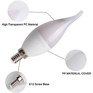 BAILAOYE 6 Pack LED Simulated Fire Flicker Flame Candelabra Bulbs,2W 1800K Warm White Flickering E12 Flame Effect Light,3 Lighting Modes Emulation, General, Breathing for Indoor and Outdoor Decoration