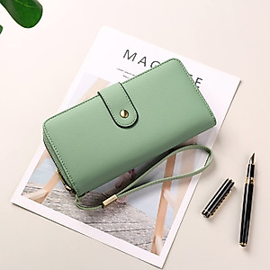 GAEKEAO Womens Wallet RFID Blocking Leather Wristlet Purse Large Capacity Credit Card Holder with Grip Hand Strap