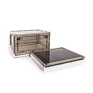 Best Home Fashion 2 packs LARGE Storage Bins Side Opening, Stackable Lid Collapsible, Foldable, Easy Tidy Up with Storage Box, Ideal for Home & Office Organization Storage Cube (Large, White)