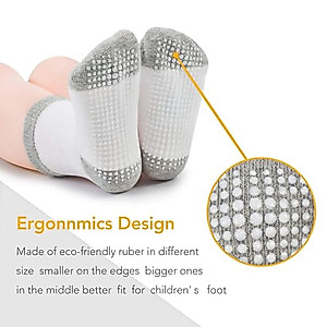 CozyWay Toddler Socks With Grippers Non Slip Crew Grip Socks for Girls and Boys Soft Comfy Cotton - 1T-3T Unisex Multi Color - 12 Pack