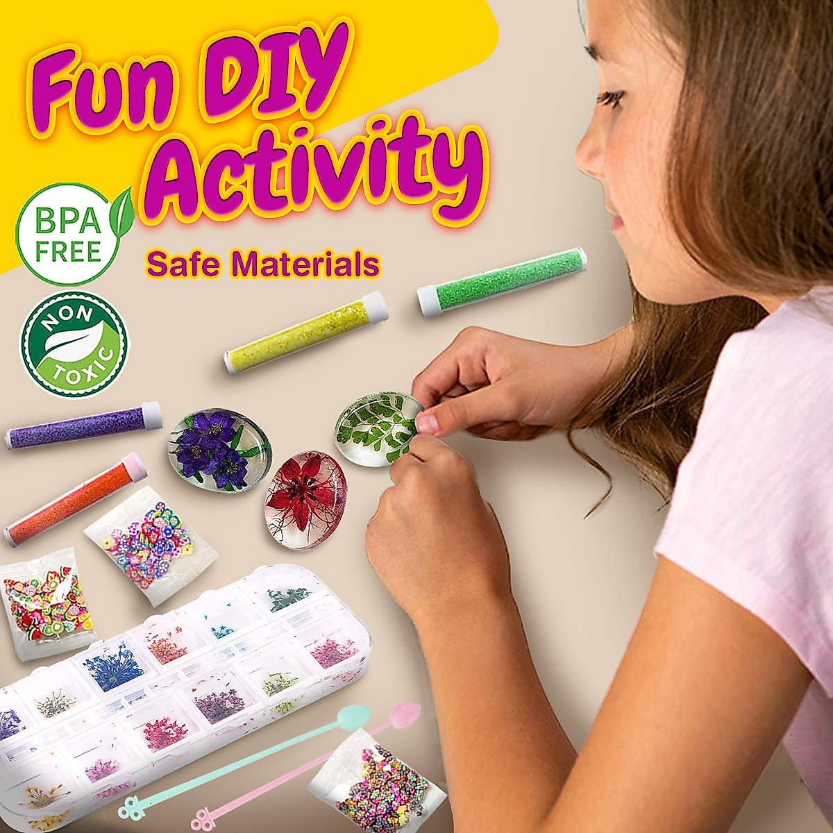 Catcrafter Resin Decoration Accessories Art Kit - All in One Package Resin Molds Silicone Kit Bundle Jewelry Making Supplies for Beginners with Dried Flowers Craft Glitter Nail Gems DIY