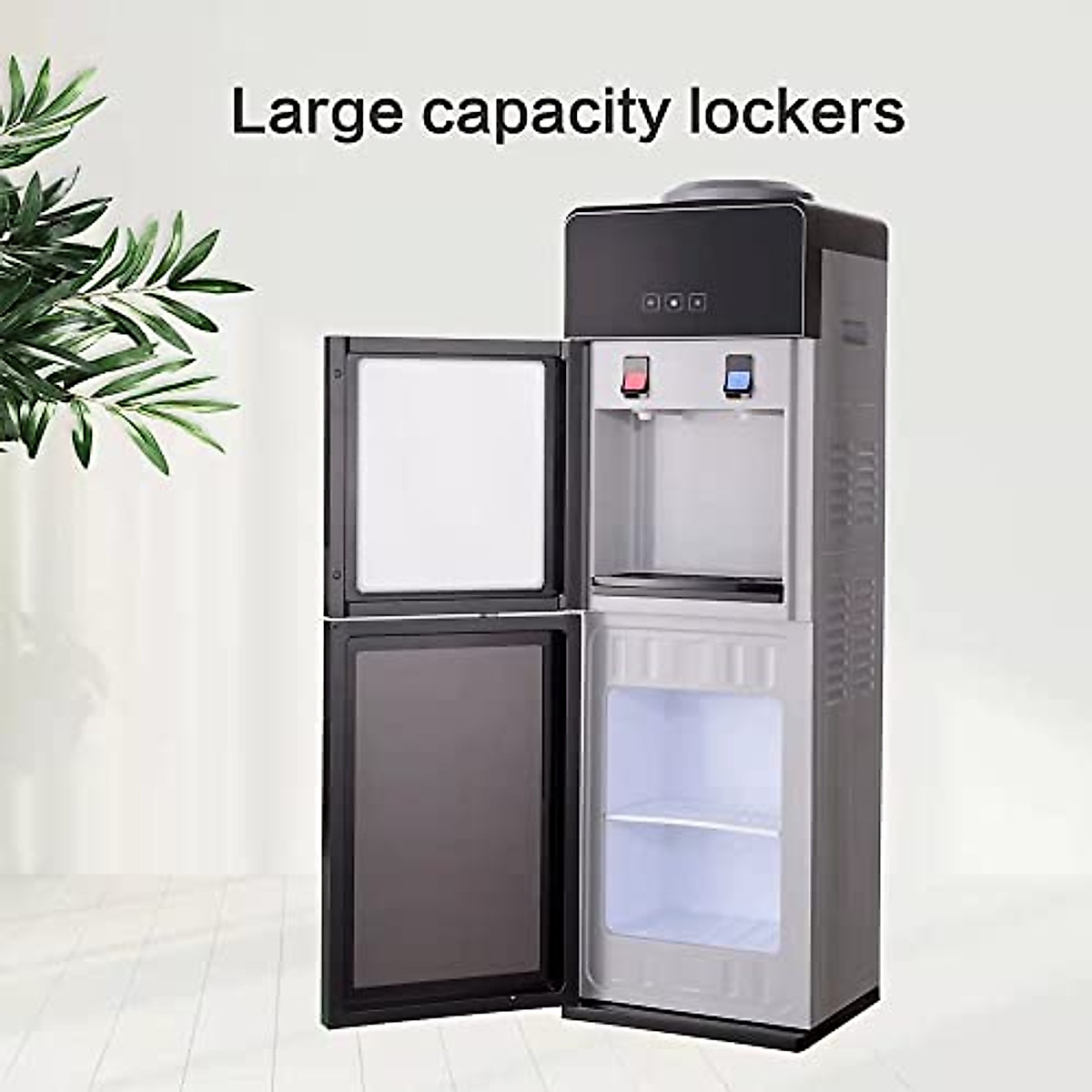 Top Loading Water Cooler Dispenser, Axonl Holds 3-5 Gallon Bottles Compressor Cooling Water Dispenser Hot&Cold Water Cooler Dispenser Safety Lock&Storage Cabinet Home Office School, Grey VWD0003AGR