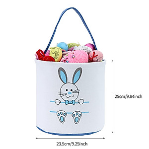 Easter Bunny Basket Egg Bags for Kids,Canvas Cotton Personalized Candy Egg Basket Rabbit Print Buckets with Fluffy Tail Gifts Bags for Easter……