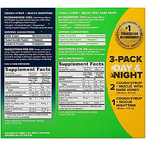 Zarbee's Child Natural Cough Syrup 3-Day Pack Day/Night Dk Honey Mucus Relief - 4 oz Each (12 oz Total)