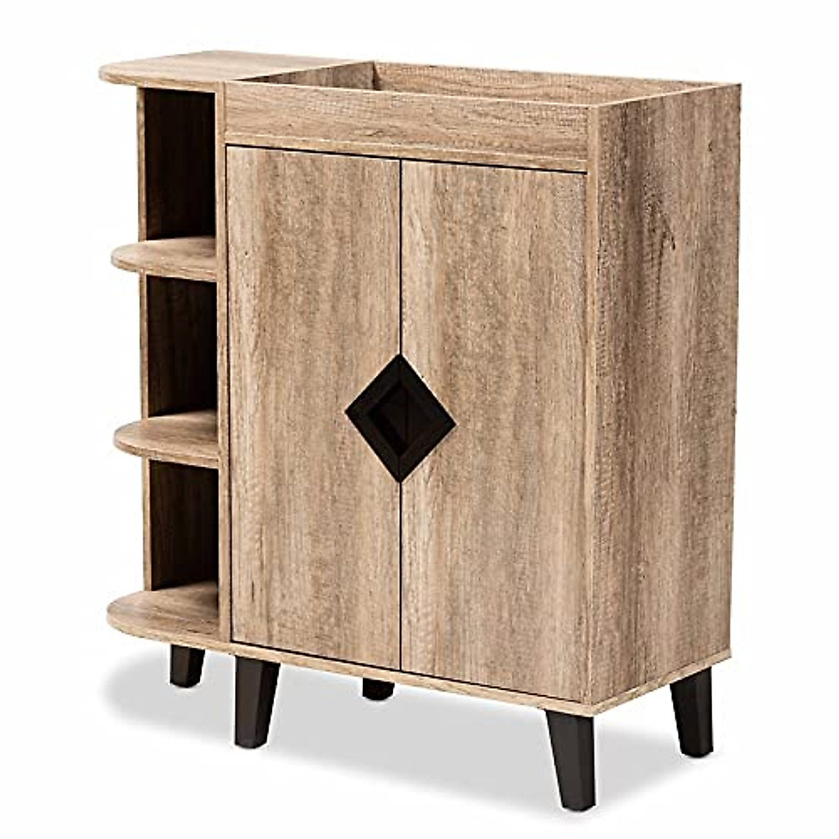 BOWERY HILL Modern Oak Finished Wood 2-Door Shoe Cabinet with Open Shelves