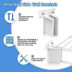 Dreyoo 12 Pack Wire Shelf End Bracket, White Plastic Closet Shelves Brackets, Wall Mount Brackets for Shelves Closet, Screws Included