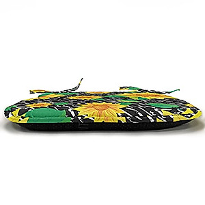 Lunarable Floral Chair Seating Cushion Set of 6, View of Sunflowers on a Background of Monochrome Stripes, Seat Pads for Office with Anti-Slip Backing, 16"x16", Charcoal Grey Yellow
