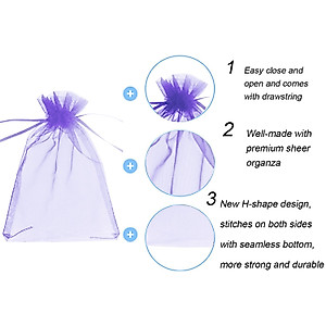 Wudygirl 100pcs 3.9 by 4.7 inches Organza Bags Drawstring Wedding Party Favor Jewelry Perfume Storage Sachets Soaps Marbles Coins Buttons Gift Bag(Lilac 3x4)
