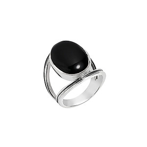 YoTreasure Black Onyx Solid 925 Sterling Silver Split Shank Statement Ring