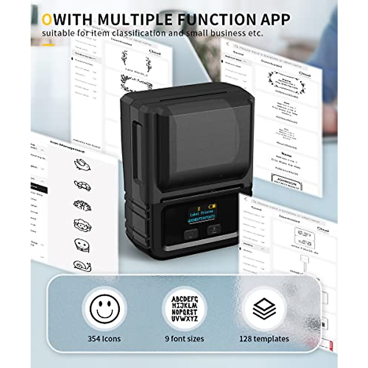 Petural M120 Label Maker-Barcode Label Printer, 3 Rolls Labels Set Bluetooth Label Maker, Thermal Portable Mini Label Maker Machine for Barcode,Qr Code,Small Business,Home Labeling,Address etc,Black