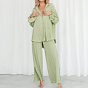 Women's Lingerie, Sexy Sleepwear for Women, Women's Pajama Sets Night Gown Fashion Shirt Long Sleeve Lapel Cardigan Open Trousers Pyjamas Two Piece Set Lengerie Plus Size Outfits (M, Mint Green)