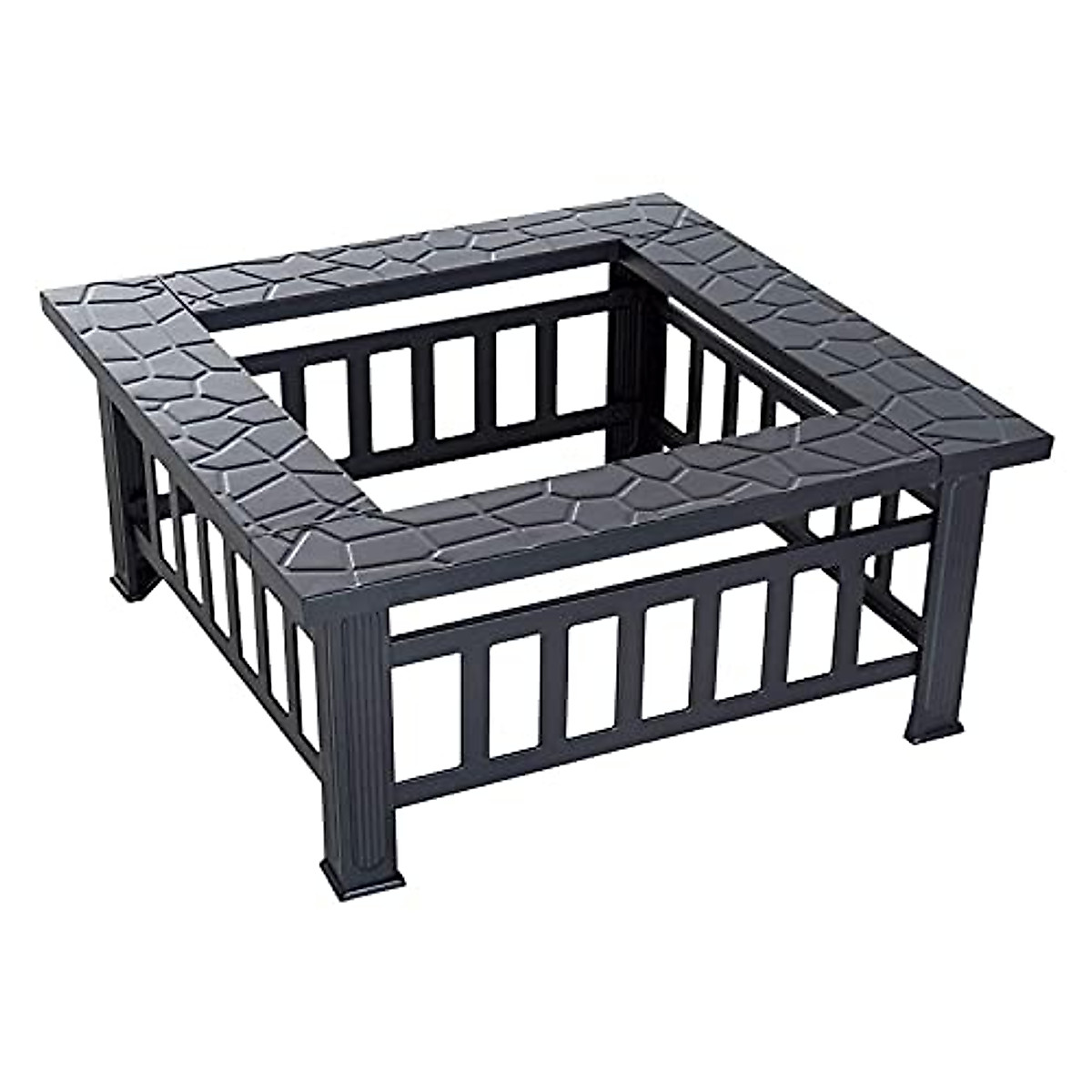 LEAYAN Garden Fire Pit Grill Bowl Grill Barbecue Rack Outdoor Fire Pit Square Bonfire Winter Wood Burning Stove Bowl Steel Grill Household Heating Charcoal Brazier Grill, Meat Rack with Spark Screen